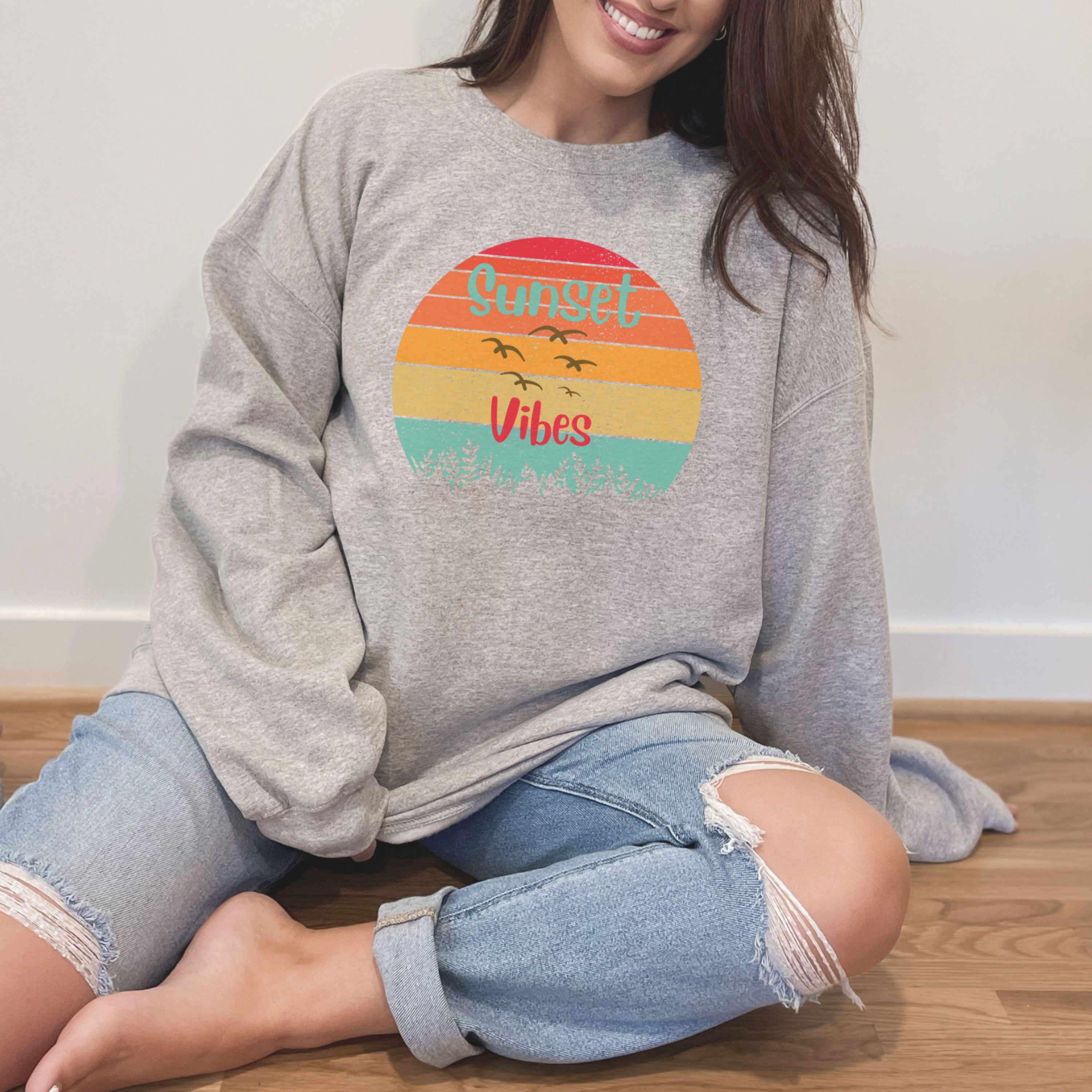 Sunset Beach Vibes, Summer Crew Neck Sweatshirt, Sunset Sweatshirt ...