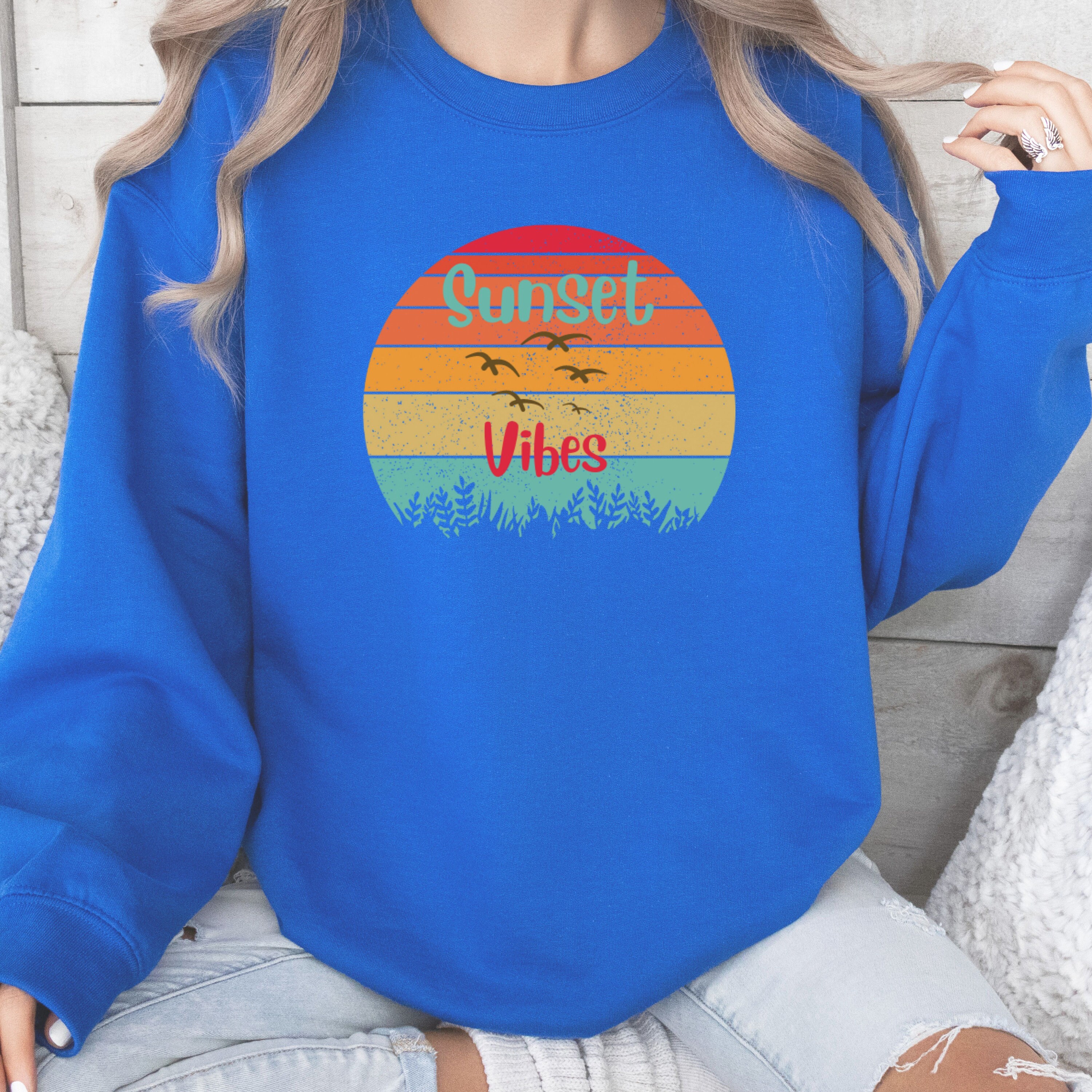 Sunset Beach Vibes, Summer Crew Neck Sweatshirt, Sunset Sweatshirt ...