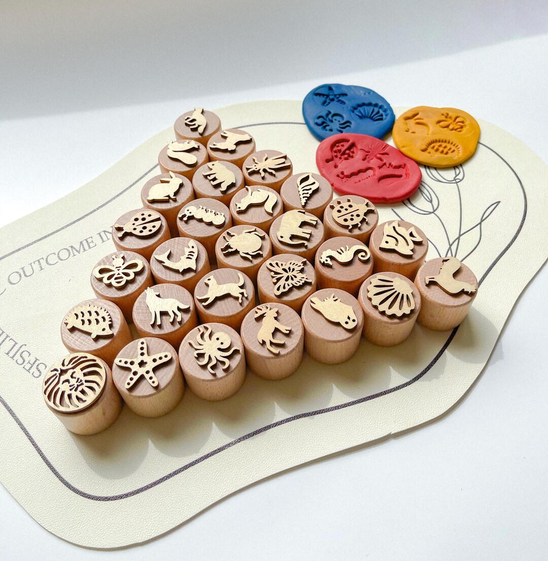 28 Nature-inspired Wooden Clay Stamp Set - DIY Kit for Dough & Clay ...