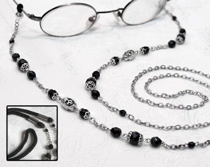 Gothic Punk Black Silver SKULL EYEGLASS CHAIN Reading Glasses Holder ...