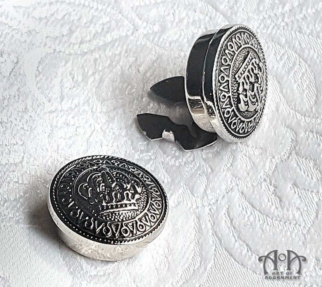 Victorian Style CUFF BUTTON COVERS Set Silver Crown Mens Mandarin Shirt ...