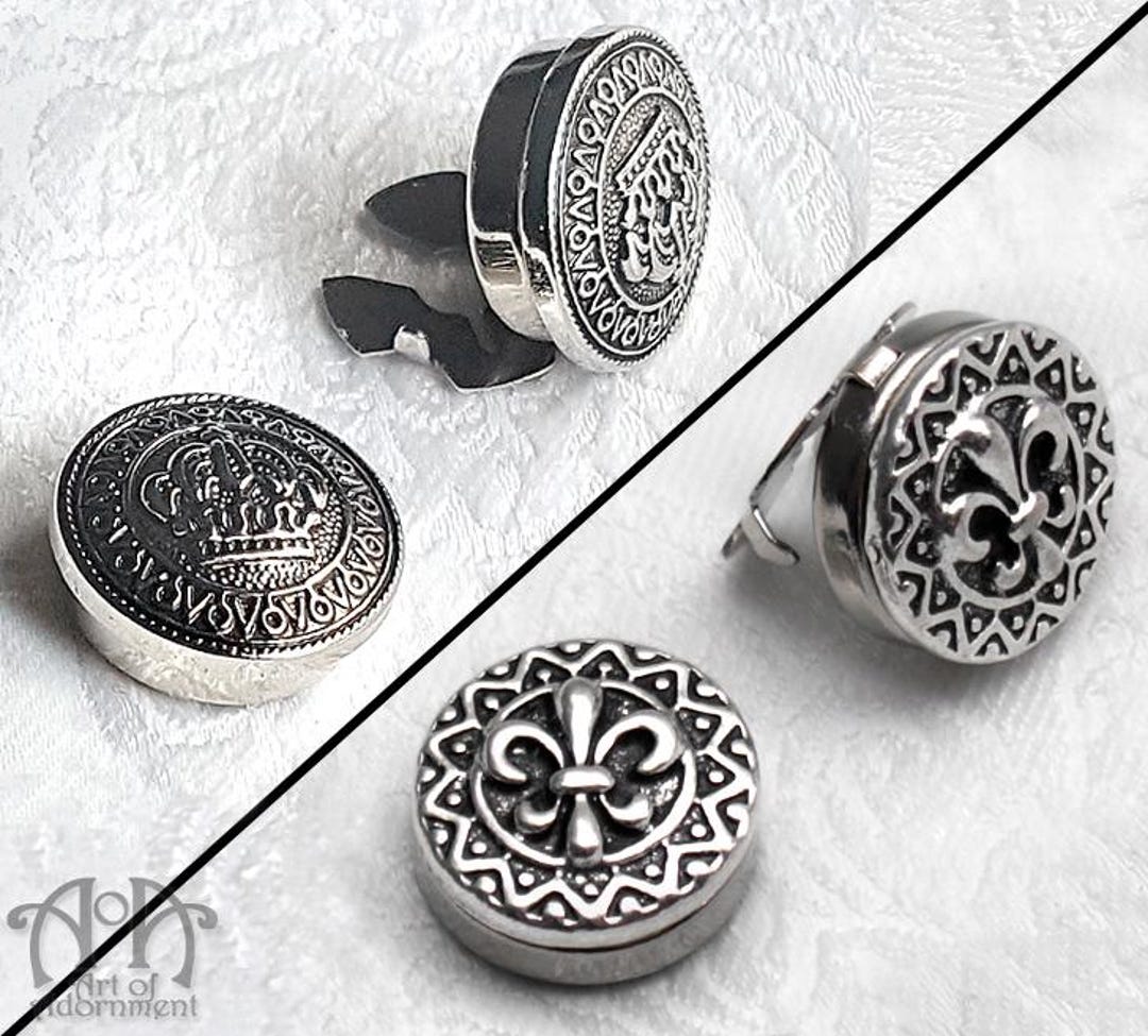 Royal Victorian CUFF BUTTON COVERS Set Silver Crown Fleur De Lis Mens ...