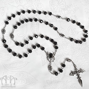 Black Crystal Gothic VAMPIRE ROSARY NECKLACE Skull Silver Spider Bat ...