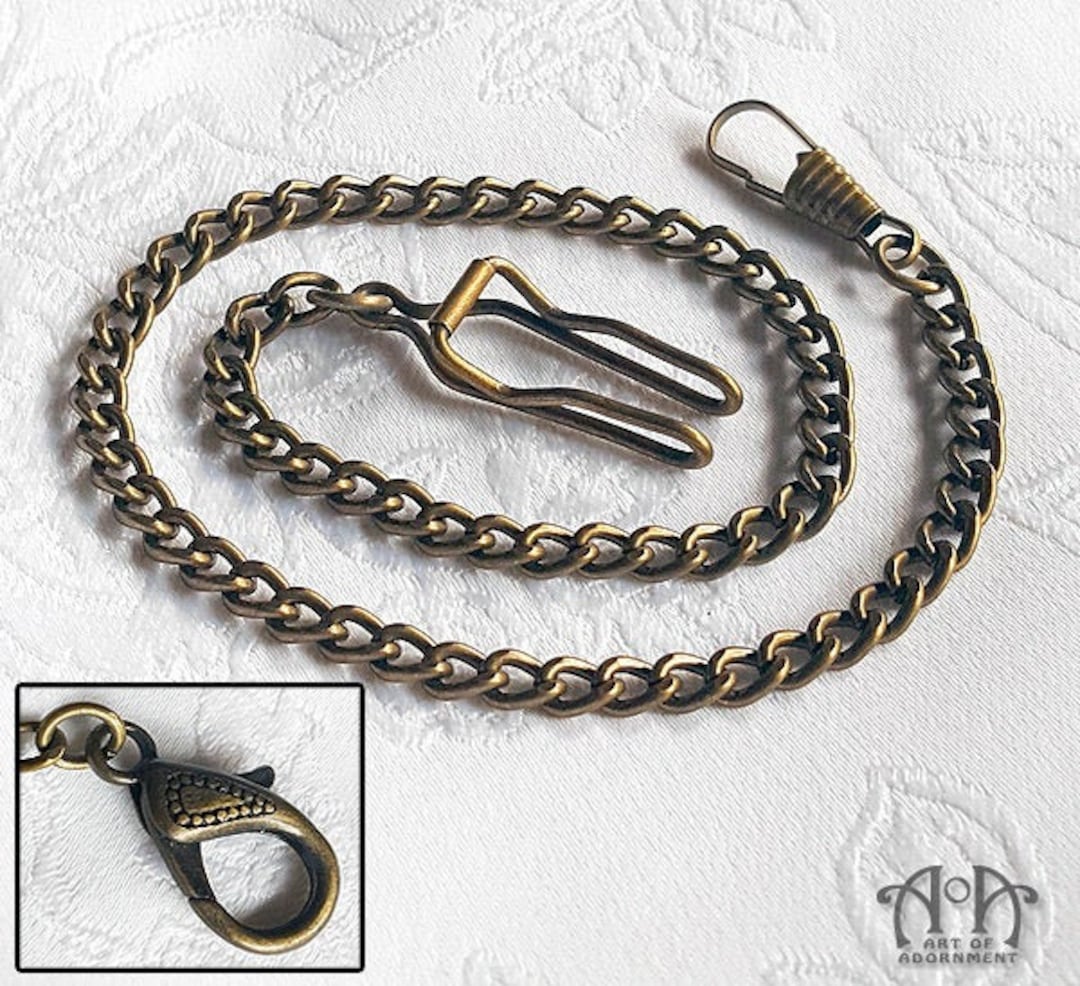 Antique Brass POCKET WATCH CHAIN Belt Hook Clip Steampunk Bronze ...