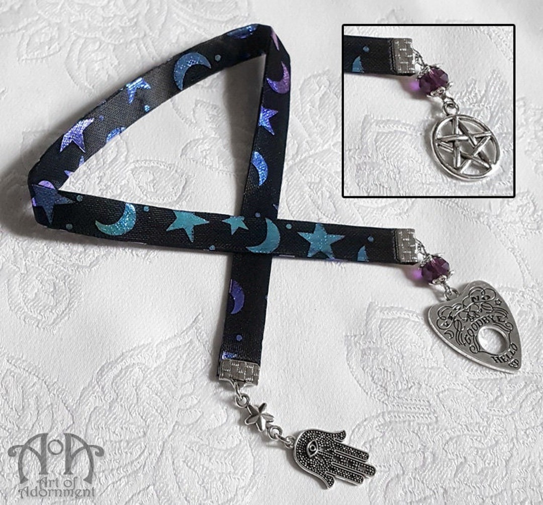 Gothic SATIN RIBBON BOOKMARK Moon Star Ouija Magic Pentagram Occult ...