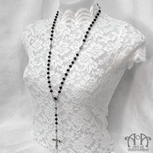 Black Crystal Gothic VAMPIRE ROSARY NECKLACE Skull Silver Spider Bat ...