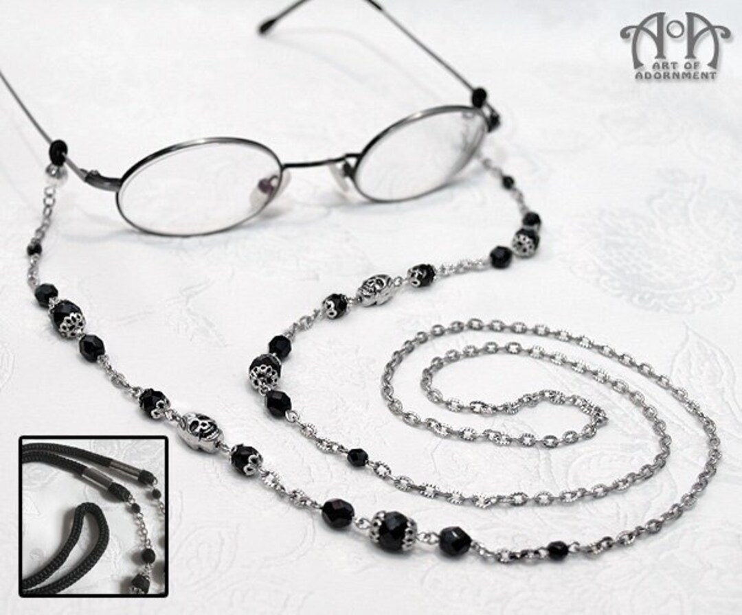 Gothic Punk Black Silver SKULL EYEGLASS CHAIN Reading Glasses Holder ...