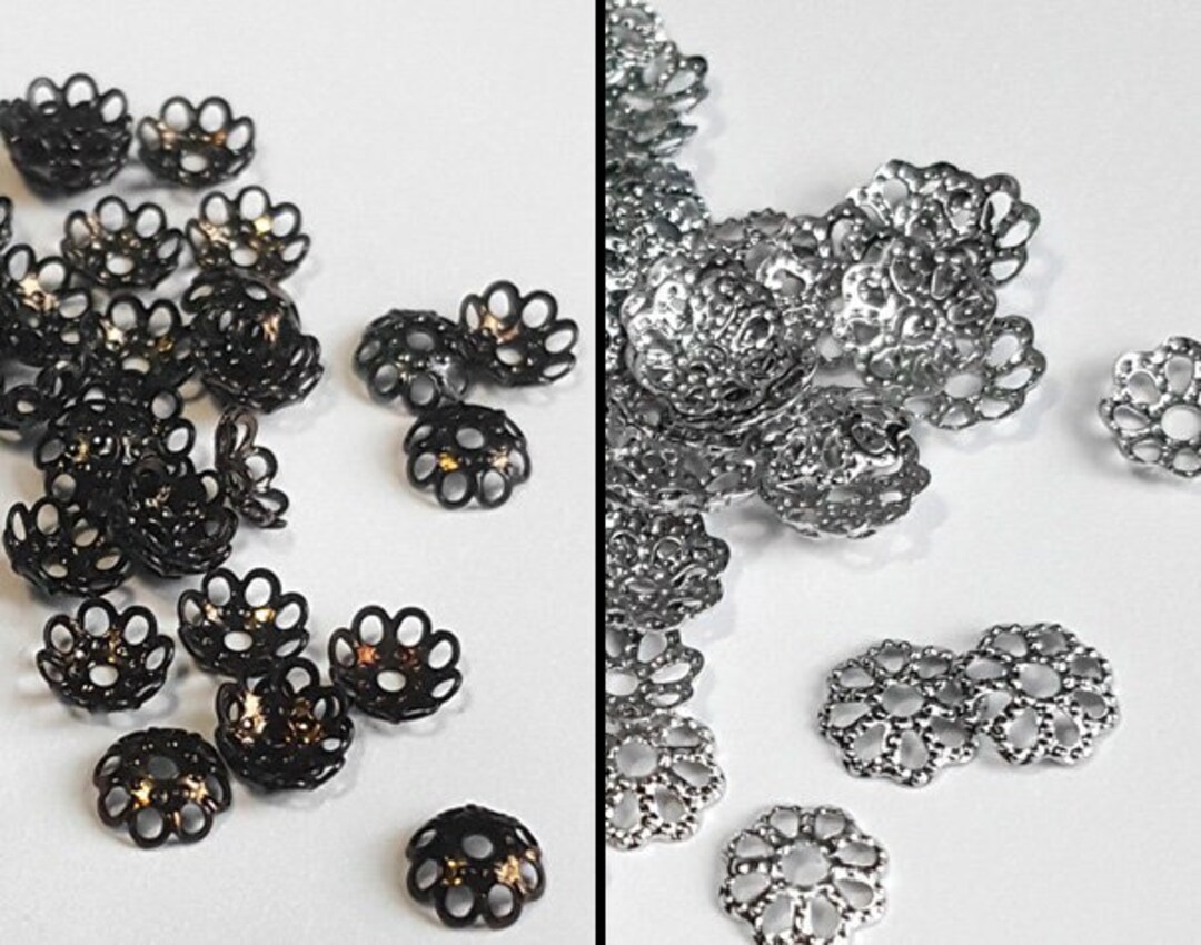 Hollow Scalloped FILIGREE BEAD CAPS Flower 5mm 7mm Gunmetal Antique ...
