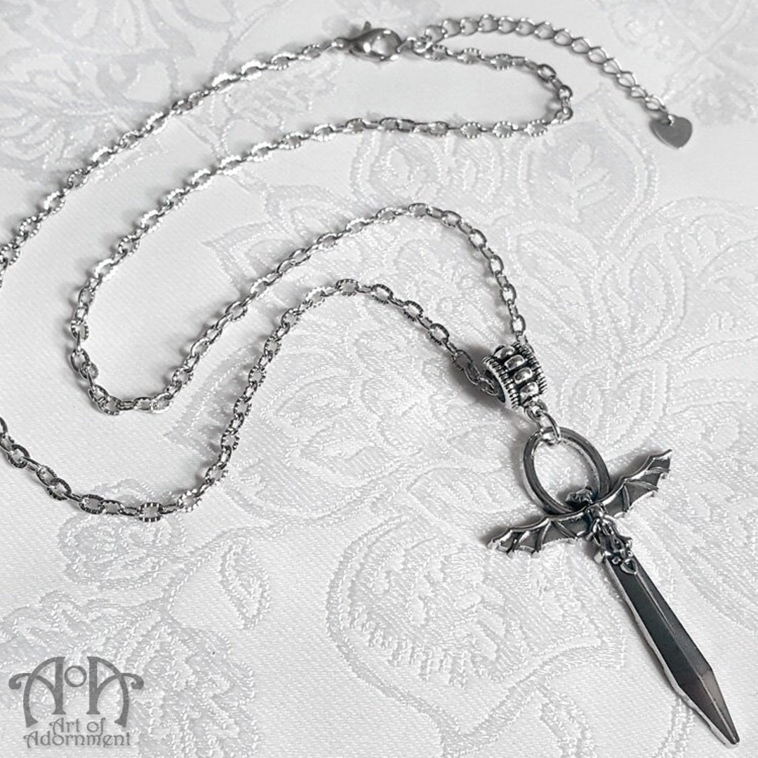 Gothic Punk Vampire BAT ANKH PENDANT Necklace Pagan Antique Silver ...