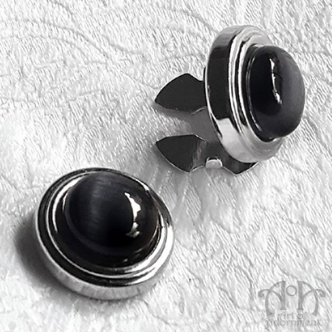 Gothic CUFF BUTTON COVERS Set Black Cat's Eye Mens Mandarin Collar ...