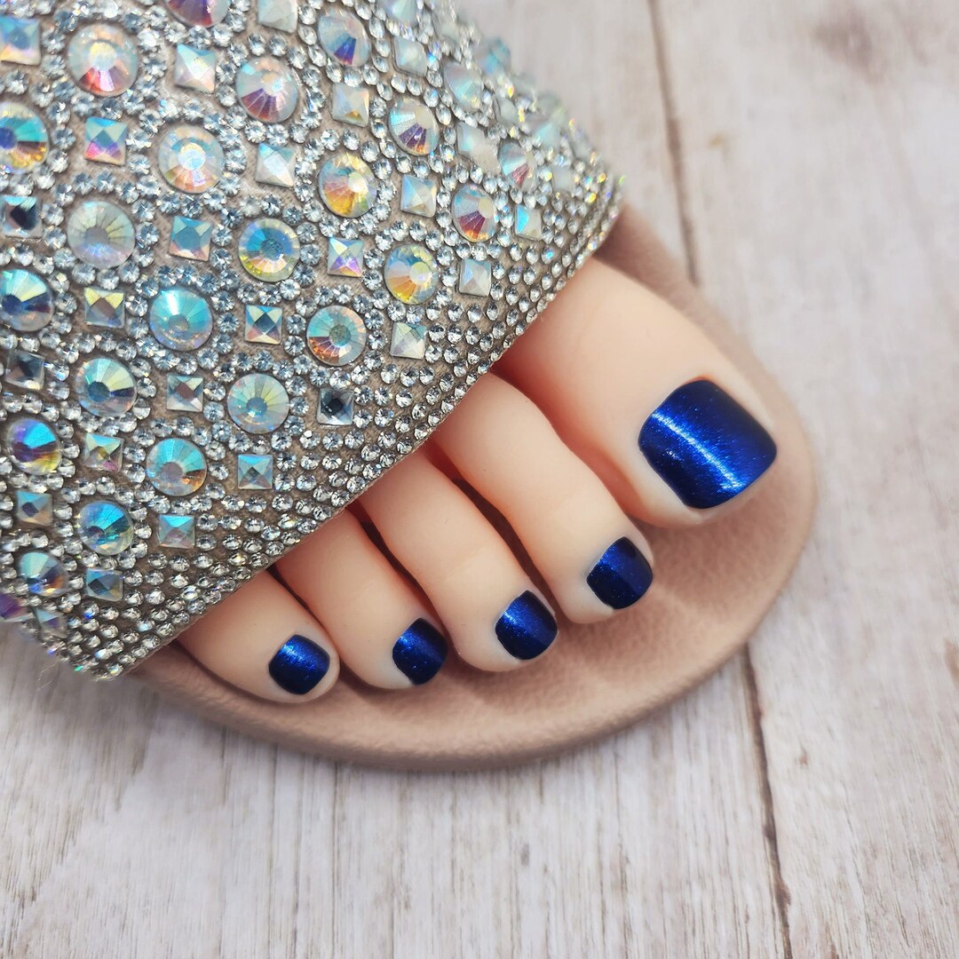 Press on Toenails, Navy Blue Glitter, Full Cover, False Toenail Set - Etsy