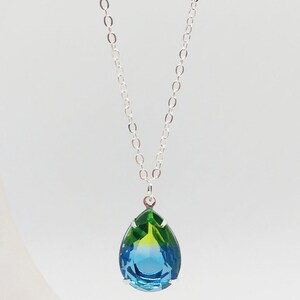 Blue Green Transparent Rhinestone Pendant Necklace, Bridesmaid Jewelry ...