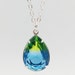 Blue Green Transparent Rhinestone Pendant Necklace, Bridesmaid Jewelry ...