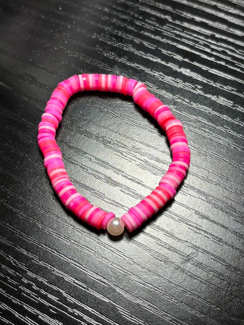 Pink Clay Bead Bracelet - Etsy