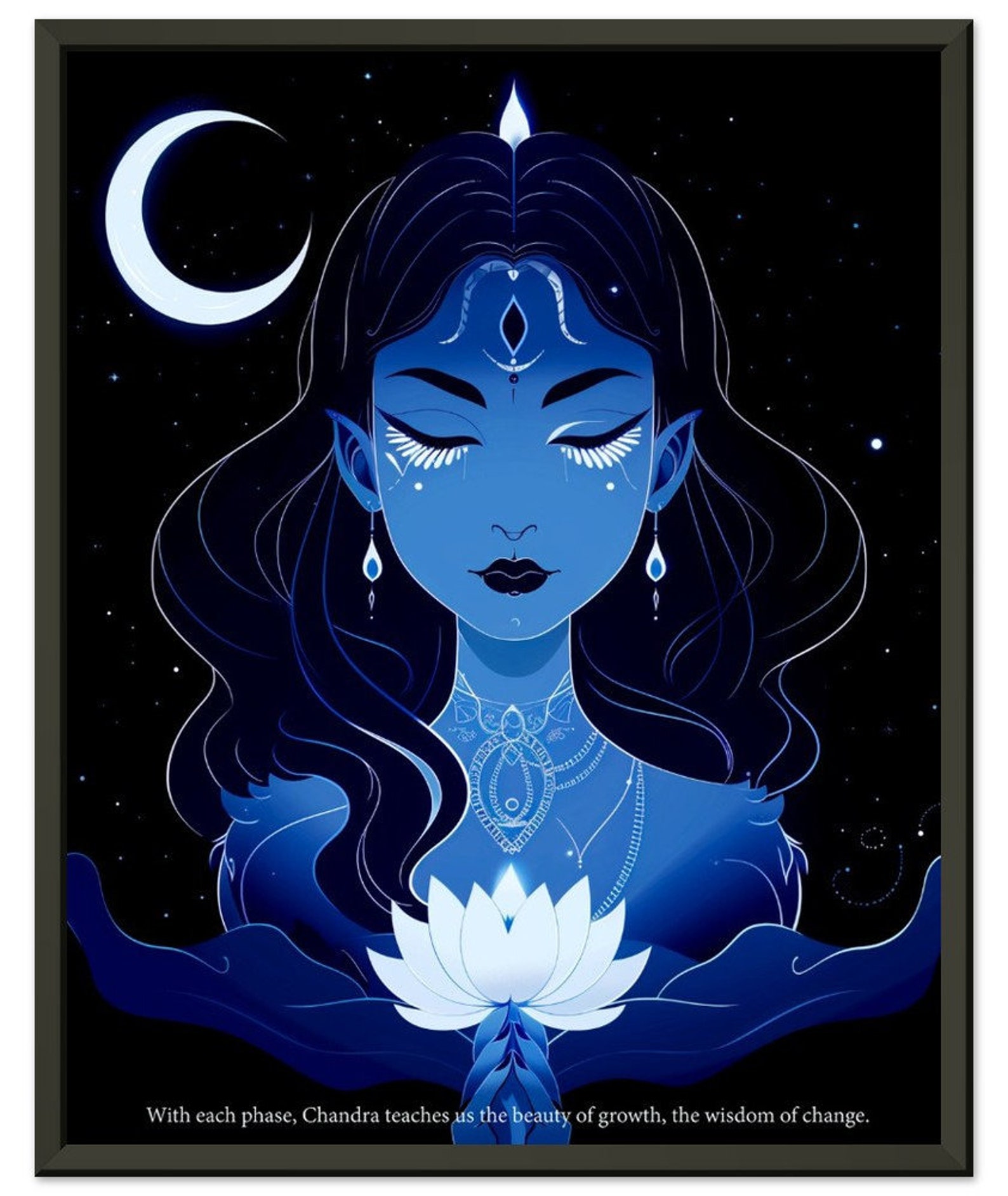 Chandra Moon Goddess Print - Celestial Lunar Art - Vedic Moon Phase ...