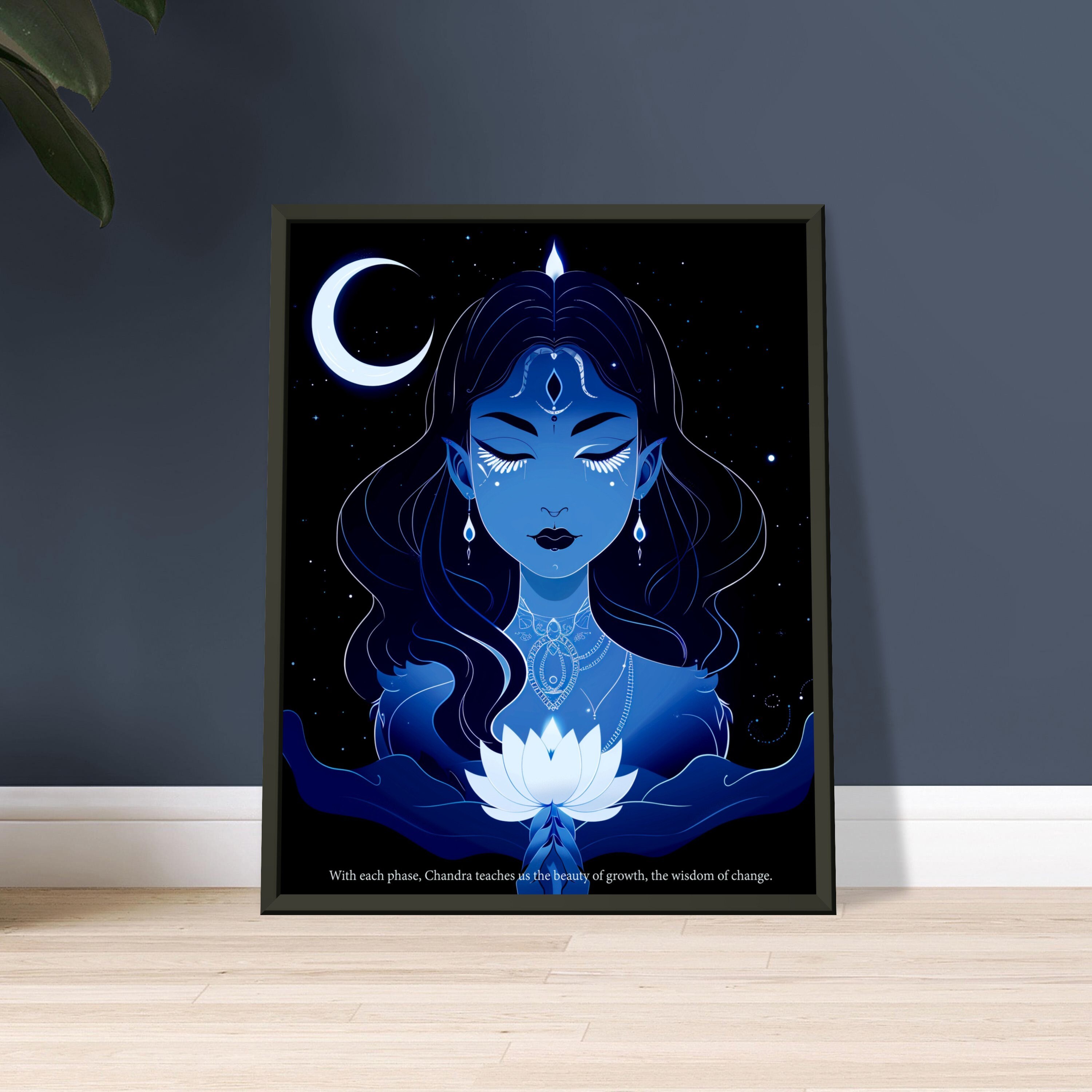Chandra Moon Goddess Print - Celestial Lunar Art - Vedic Moon Phase ...