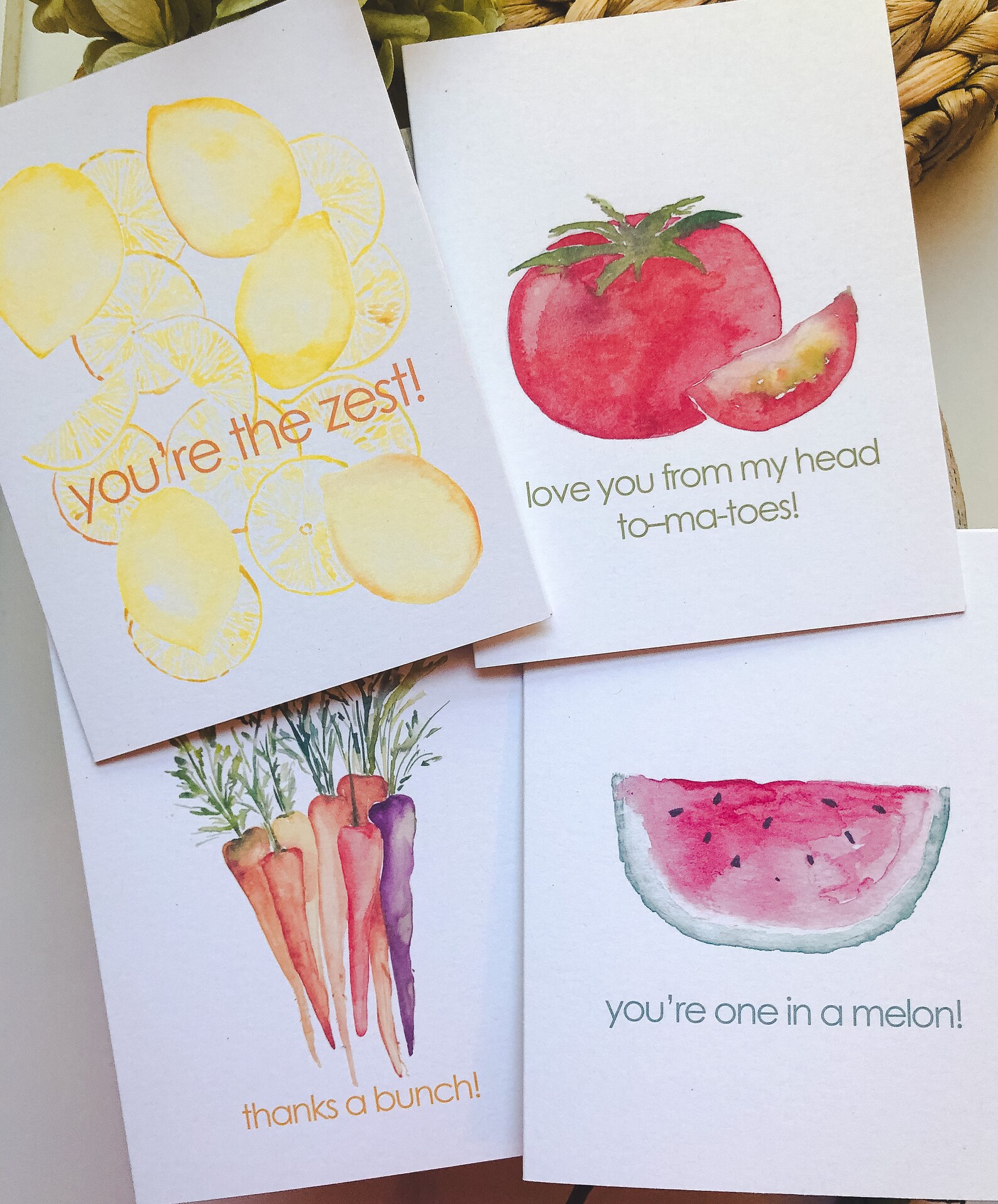 Vegetable and Fruit Thank Yous | Set of Four - Etsy