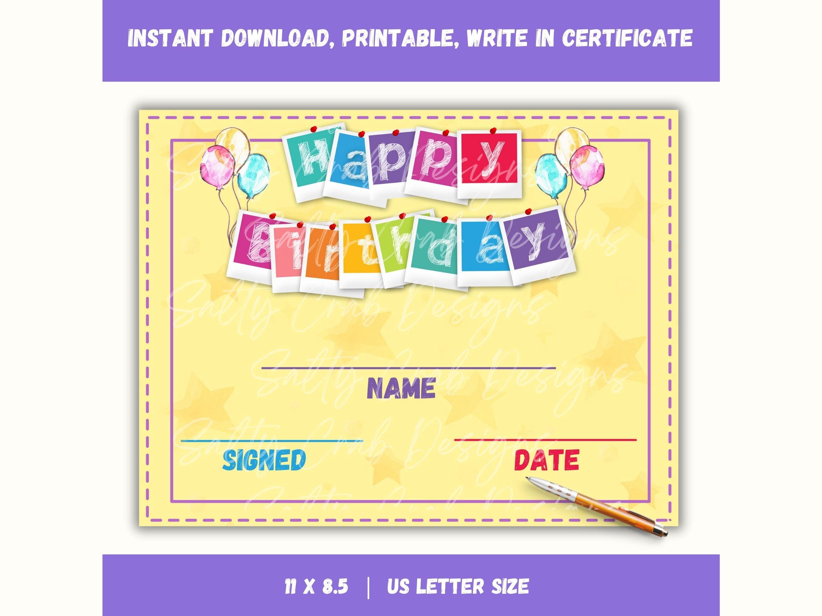 Happy Birthday Certificate | Happy Birthday Printable Certificate ...