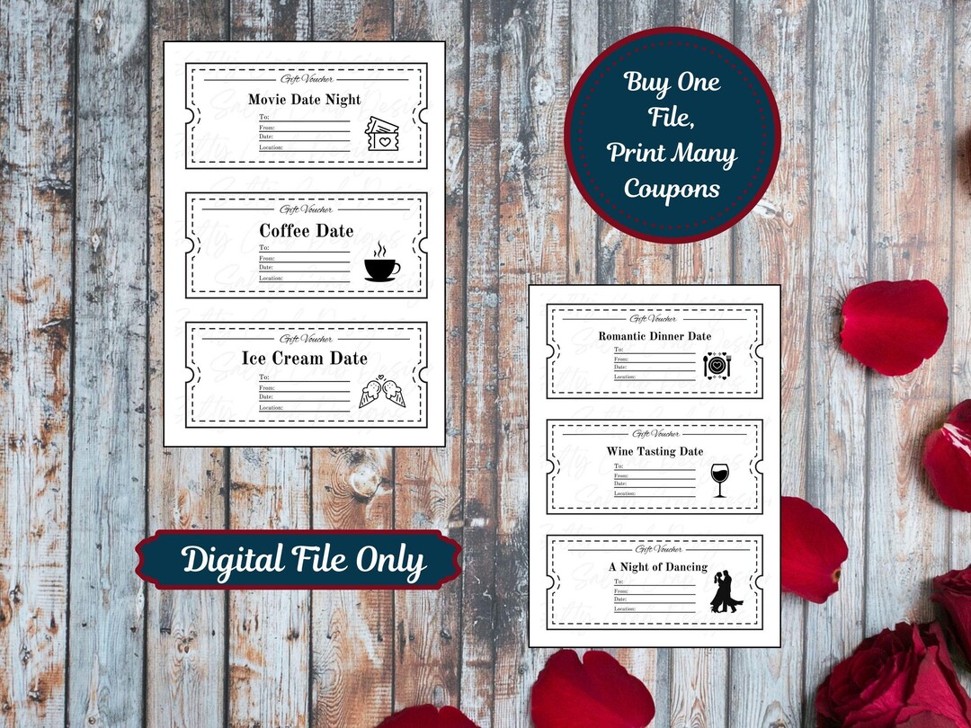 Printable Date Night Coupons | Romantic Date Night Vouchers | Coffee ...