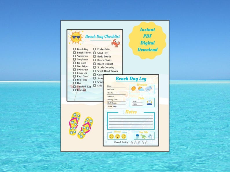 Beach Day Packing List | Beach Day Log Sheet | Beach Day Planner ...