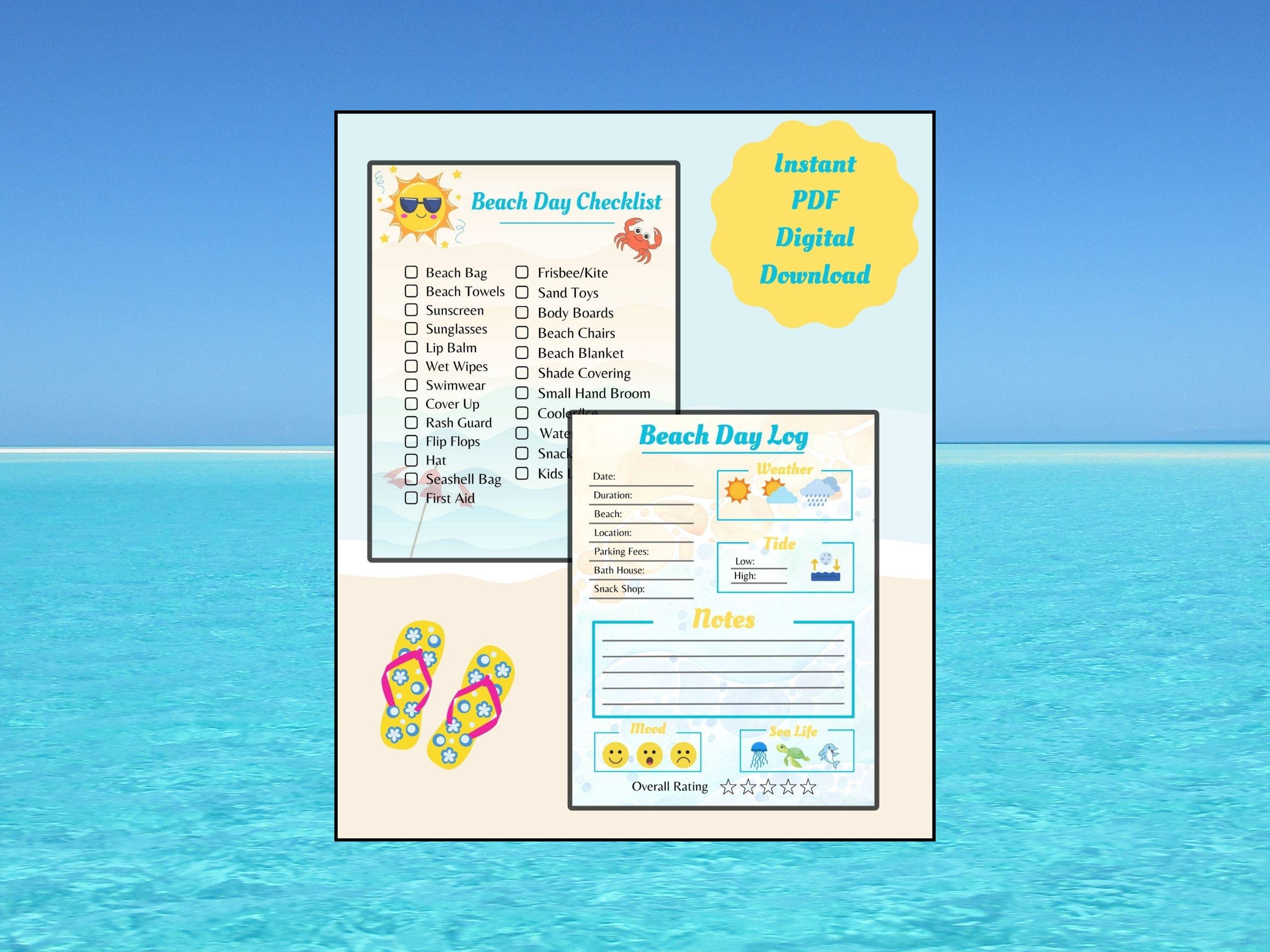Beach Day Packing List | Beach Day Log Sheet | Beach Day Planner ...