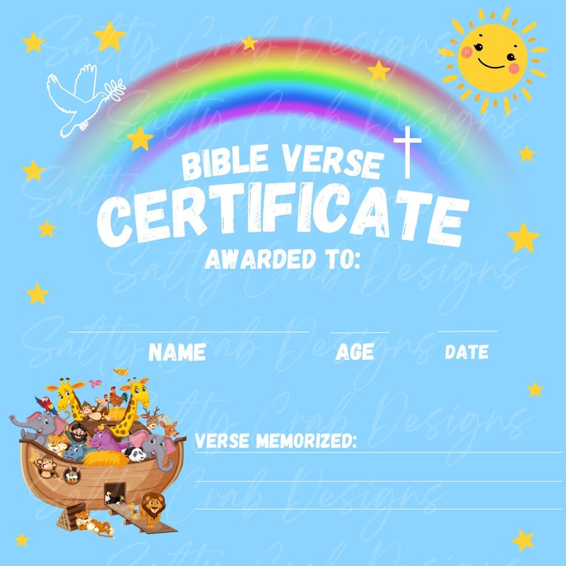 Printable Children's Award Certificate Noahs Ark Printable Certificate ...