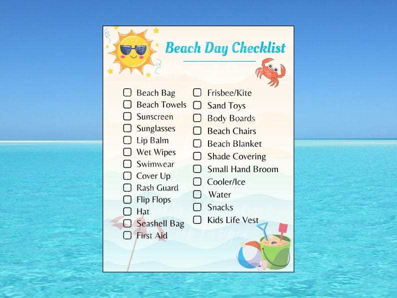 Beach Day Packing List | Beach Day Log Sheet | Beach Day Planner ...