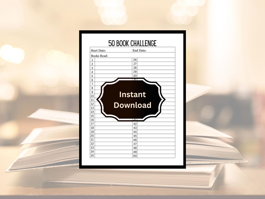 50 Book Challenge Tracker | Print and Fill in | New Years Book Goals ...