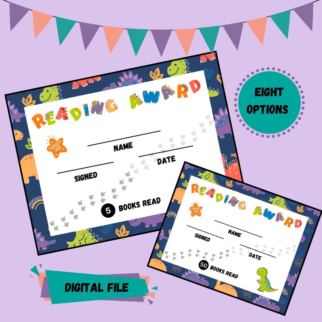 Dinosaur Books Read Award Certificates Dinosaurs Printable Certificate ...