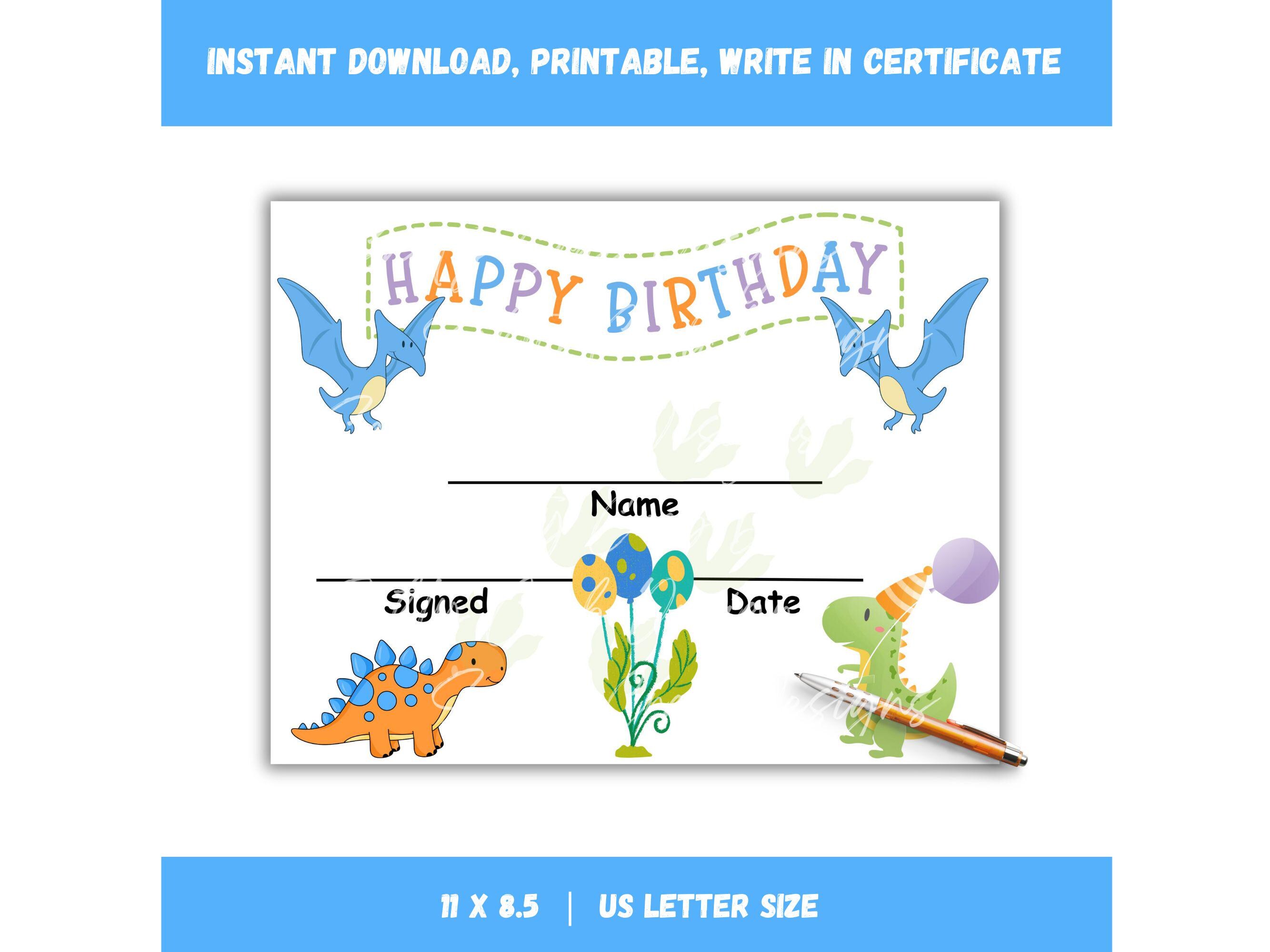 Happy Birthday Certificate | Dinosaur Printable Certificate | Great for ...