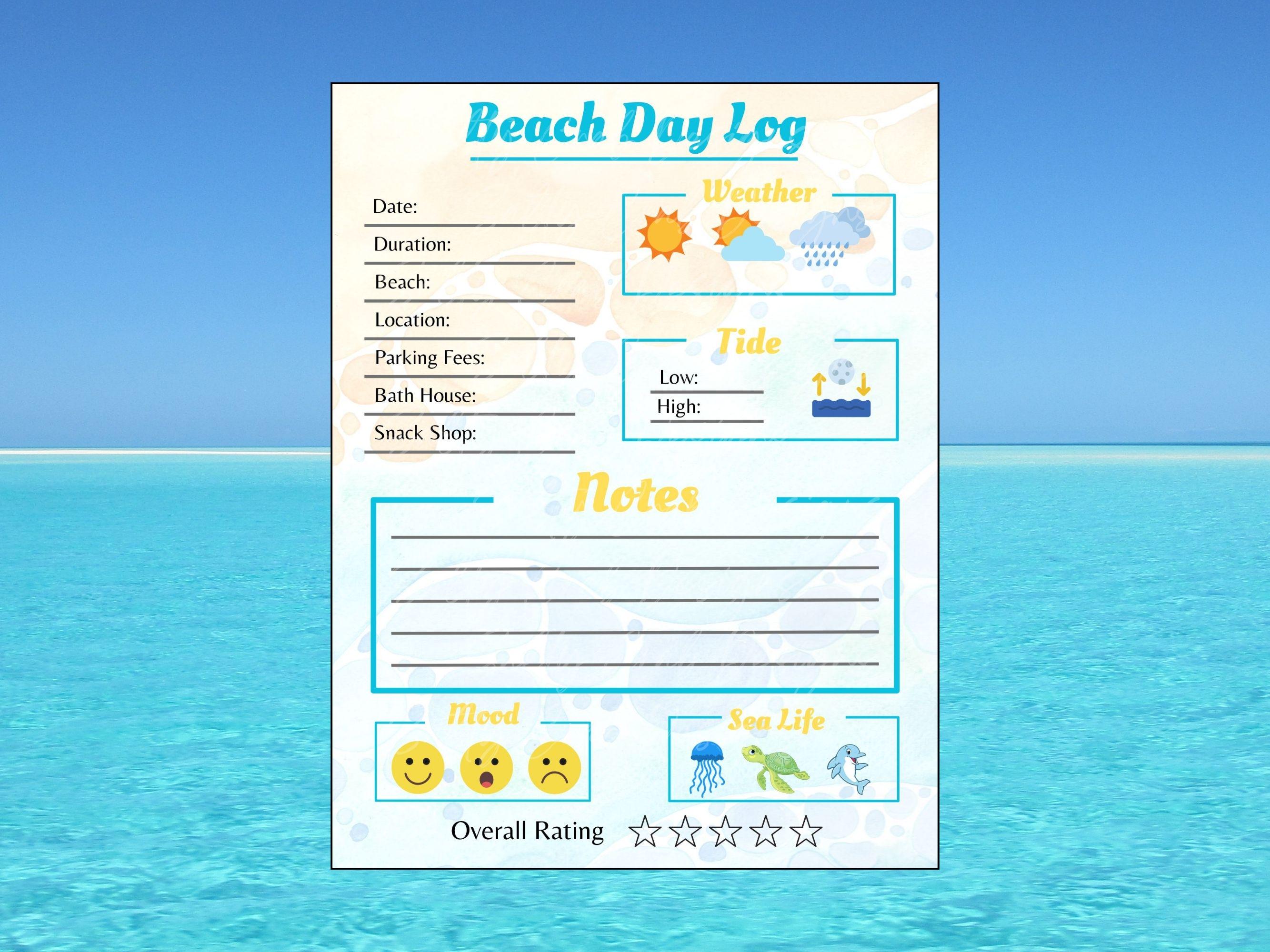 Beach Day Packing List | Beach Day Log Sheet | Beach Day Planner ...