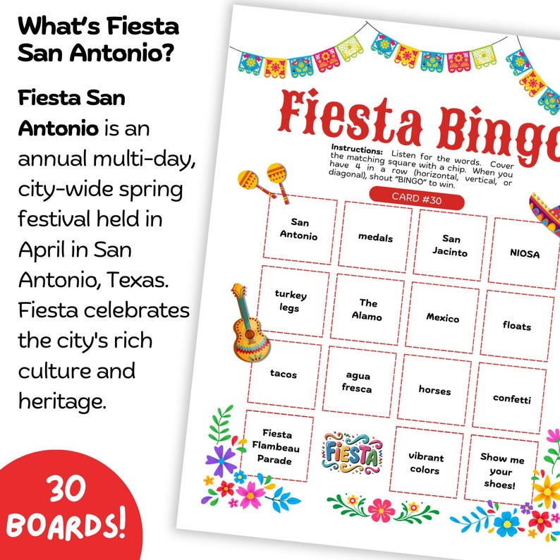 Fiesta San Antonio Bingo | Texas Culture Game | Printable Classroom ...