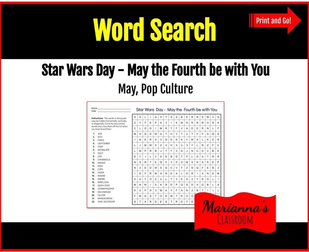 Word Search - Star Wars Day (may the Fourth Be With You) - Etsy