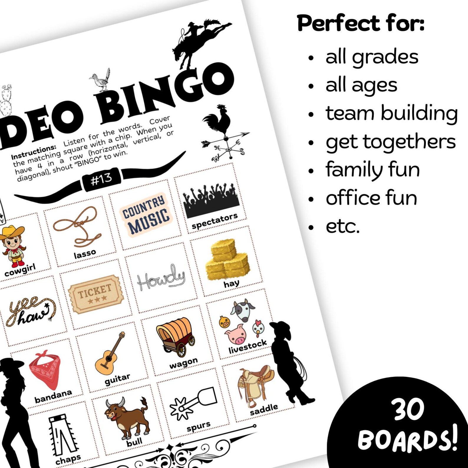 Rodeo Bingo | Texas Culture Game | Printable Classroom & Family ...