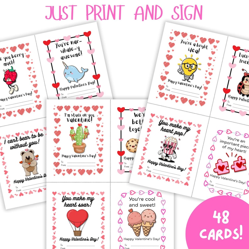 Valentine’s Day Cards | Sweet & School-appropriate | Ready to Print - Etsy