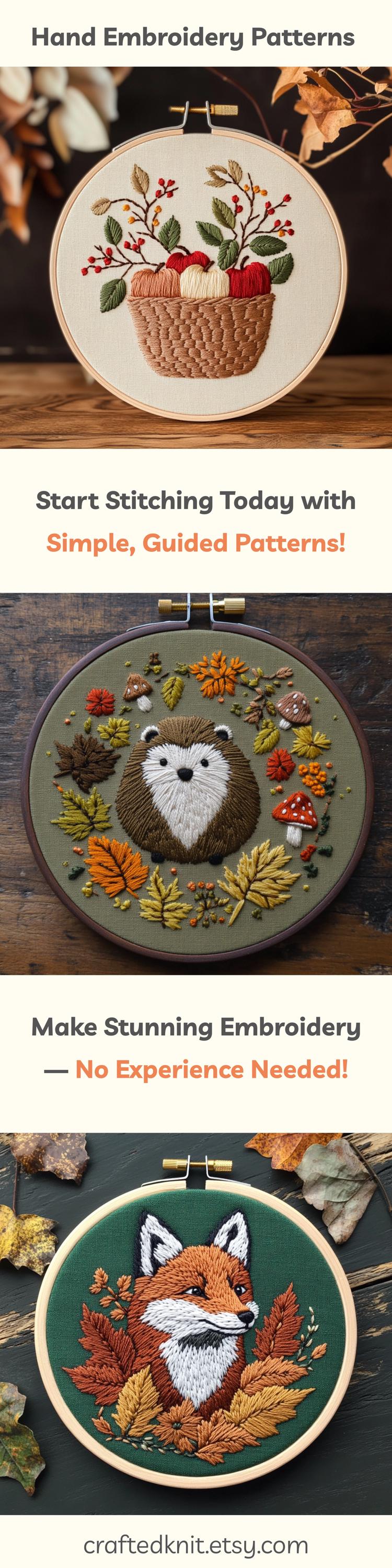 Fall Embroidery Pattern Autumn Stitch Bundle for Beginners Template ...
