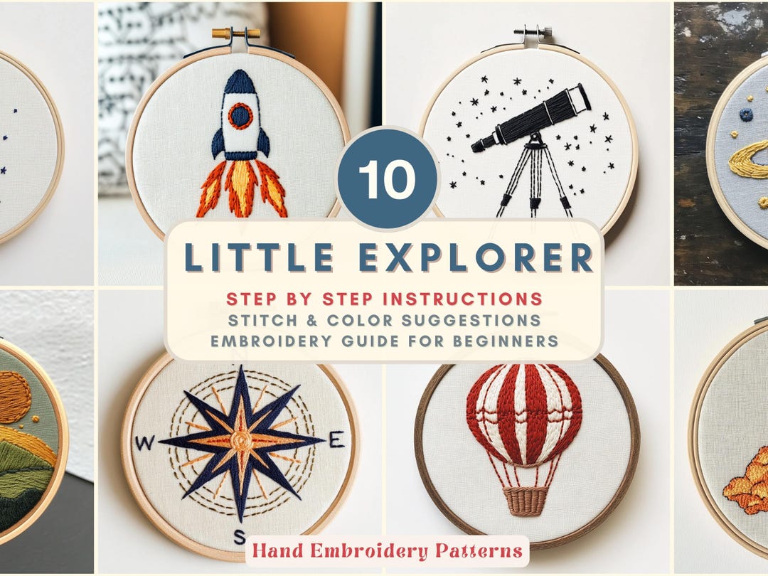 Space Embroidery Pattern Bundle PDF Astronaut Rocket DIY Hoop Art Outer ...
