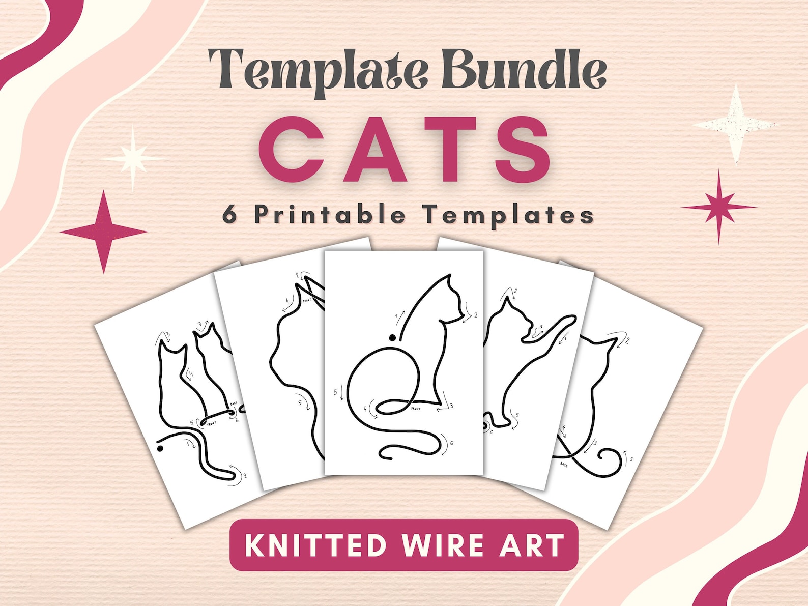 Cats Knitted Wire Template Knit Cat Motif Figure Pattern for Wire Art ...