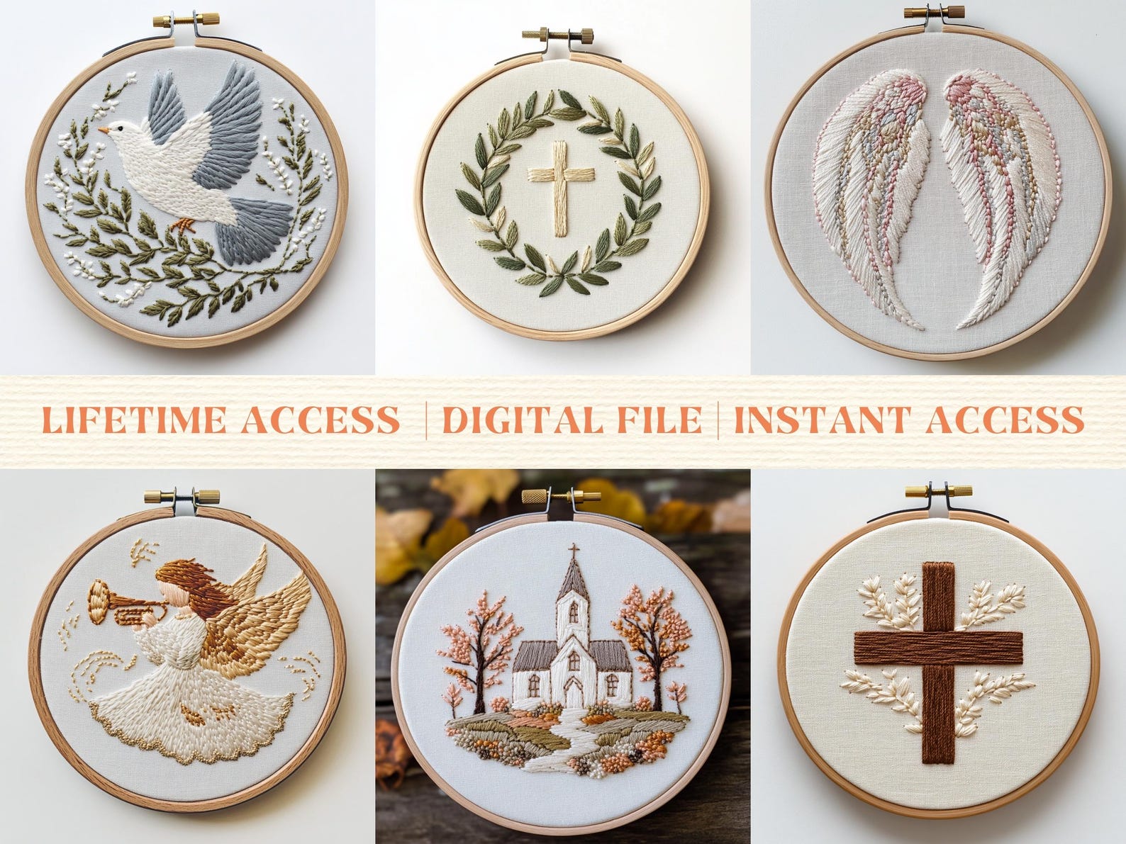 Christian Embroidery Pattern Set Cross Angel Dove Church Nativity Lamb ...