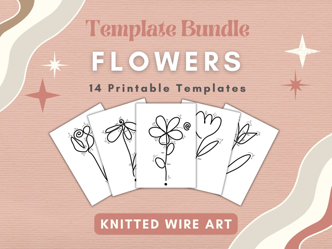 Floral Knitted Wire Art Template Floral Bending Guide Garden Printable ...