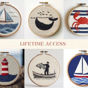 Nautical Hand Embroidery Pattern Bundle for Beginners Sea Life Template ...