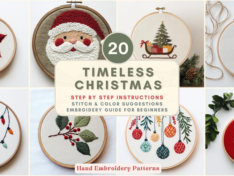 Holiday Christmas Hand Embroidery Pattern Bundle Template for Beginners ...
