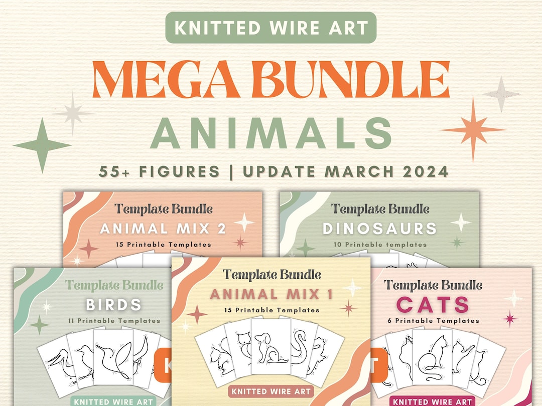 Mega Bundle Animals Knitted Wire Art Template Animal Figure Dinosaur ...