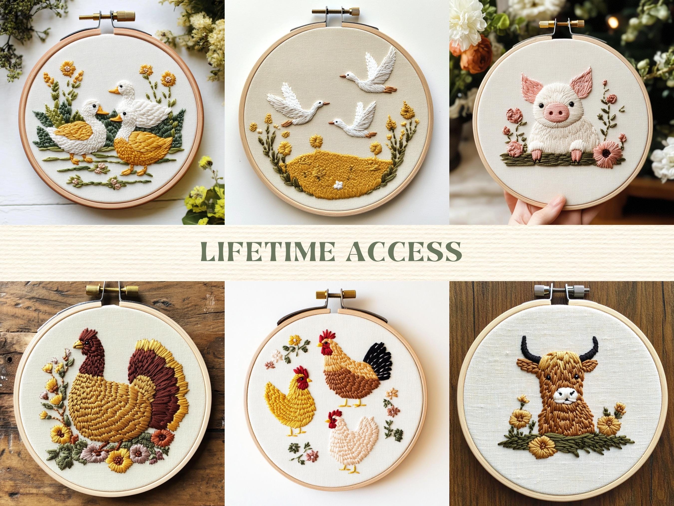 Farm Animal Hand Embroidery Pig Cow Chicken Horse Pattern Embroidery ...