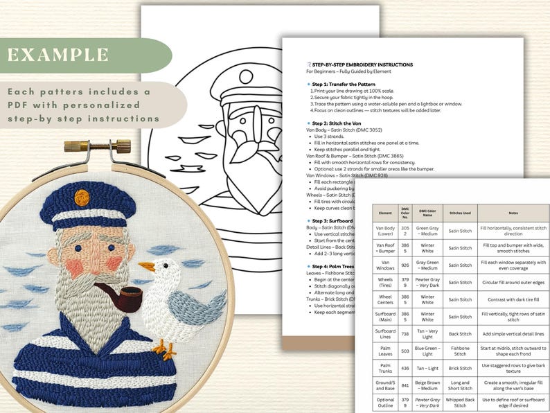 Nautical Hand Embroidery Pattern Bundle for Beginners Sea Life Template ...