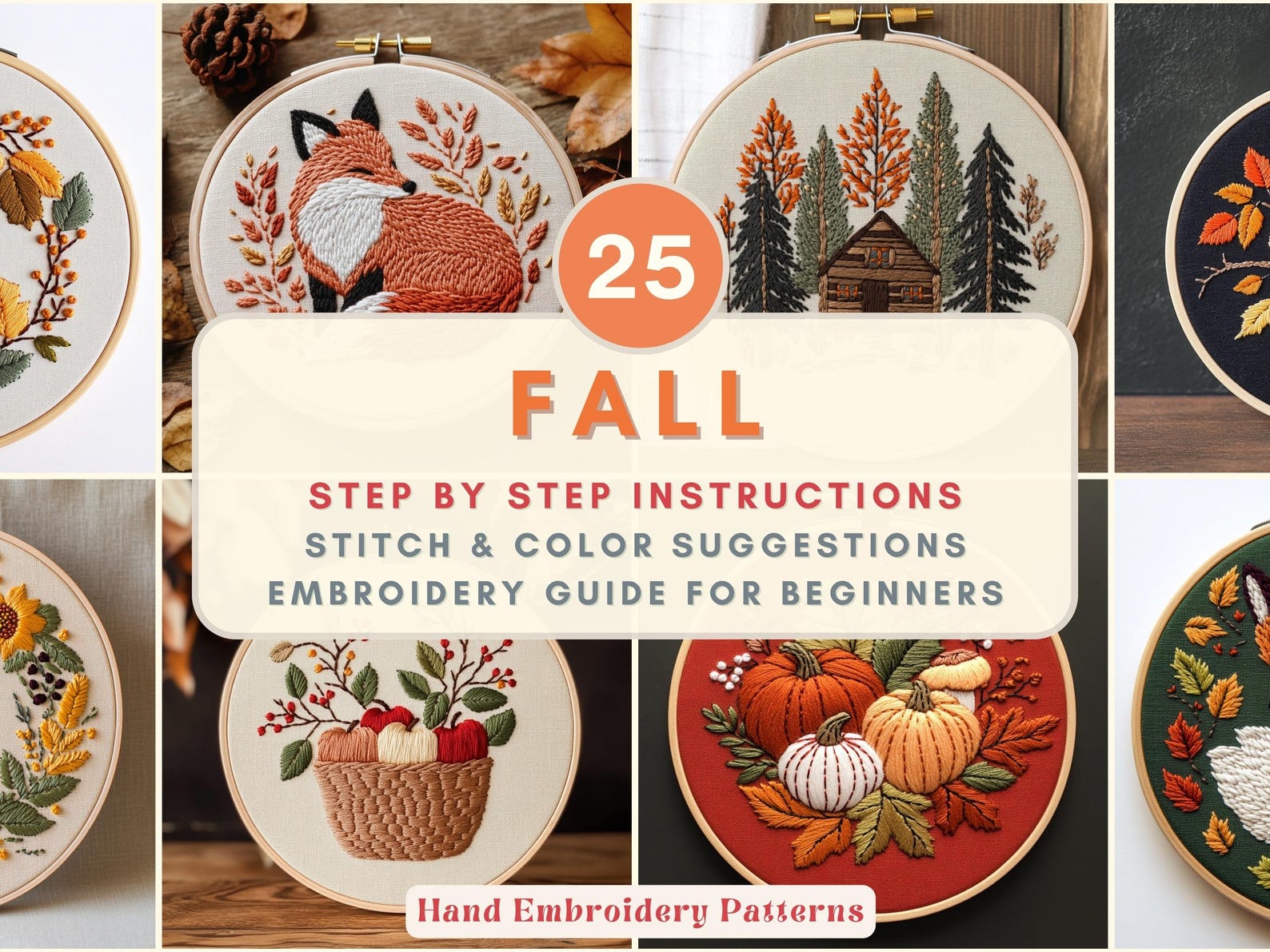 Fall Embroidery Pattern Autumn Stitch Bundle for Beginners Template ...