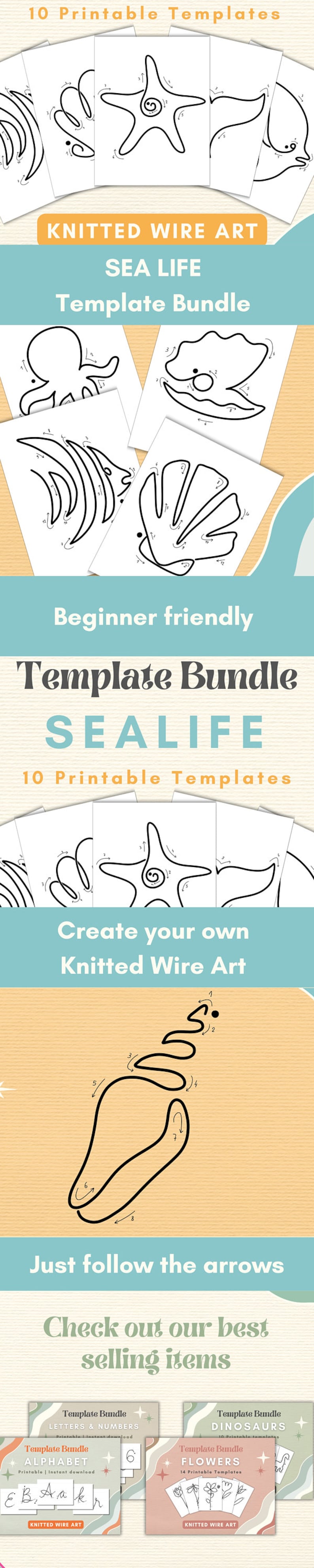 Sealife Knitted Wire Templates Animal Art Coastal Decor DIY Bending ...
