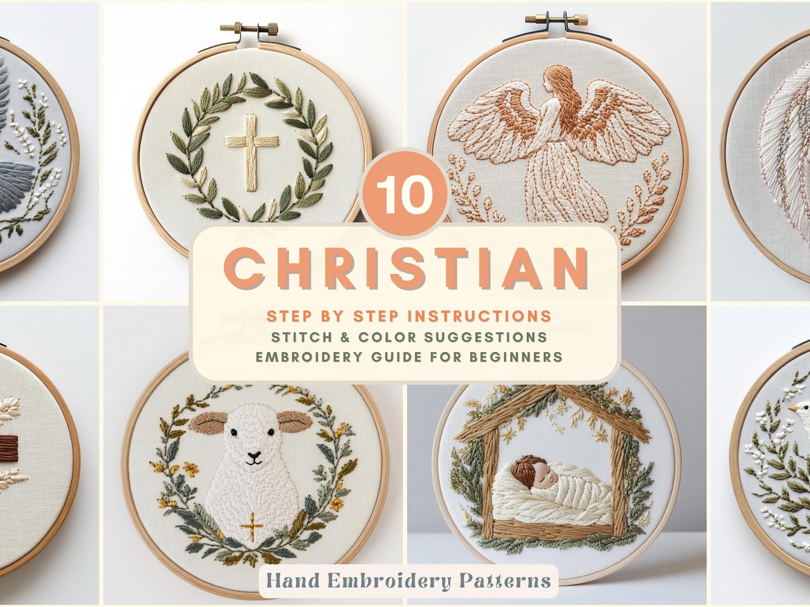 Christian Embroidery Pattern Set Cross Angel Dove Church Nativity Lamb ...
