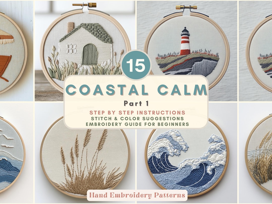 Coastal Hand Embroidery Pattern Bundle Ocean Beach Seaside Designs PDF ...