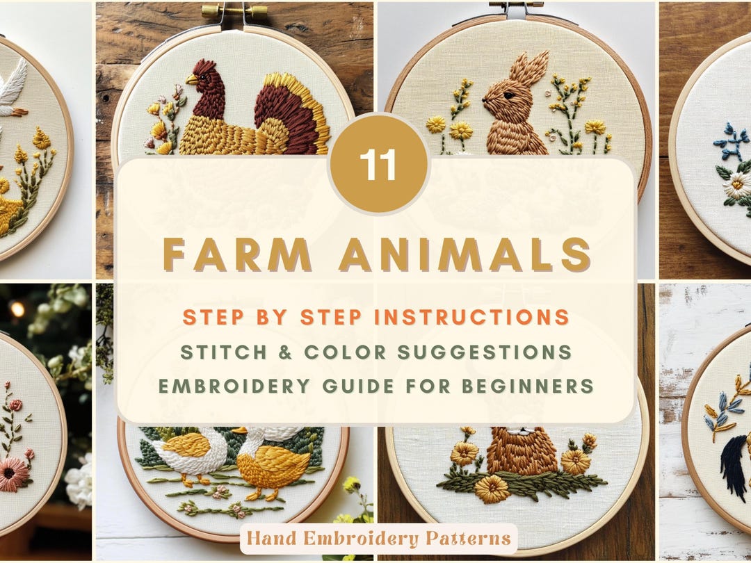 Farm Animal Hand Embroidery Pig Cow Chicken Horse Pattern Embroidery ...